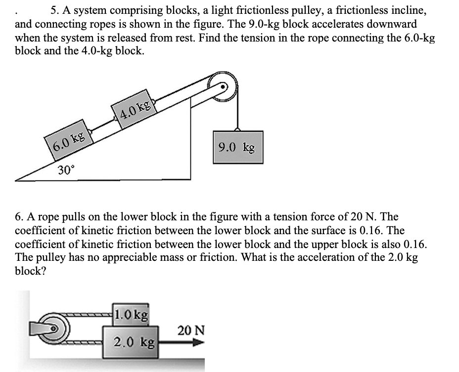 Solved 5. A system comprising blocks, a light frictionless | Chegg.com