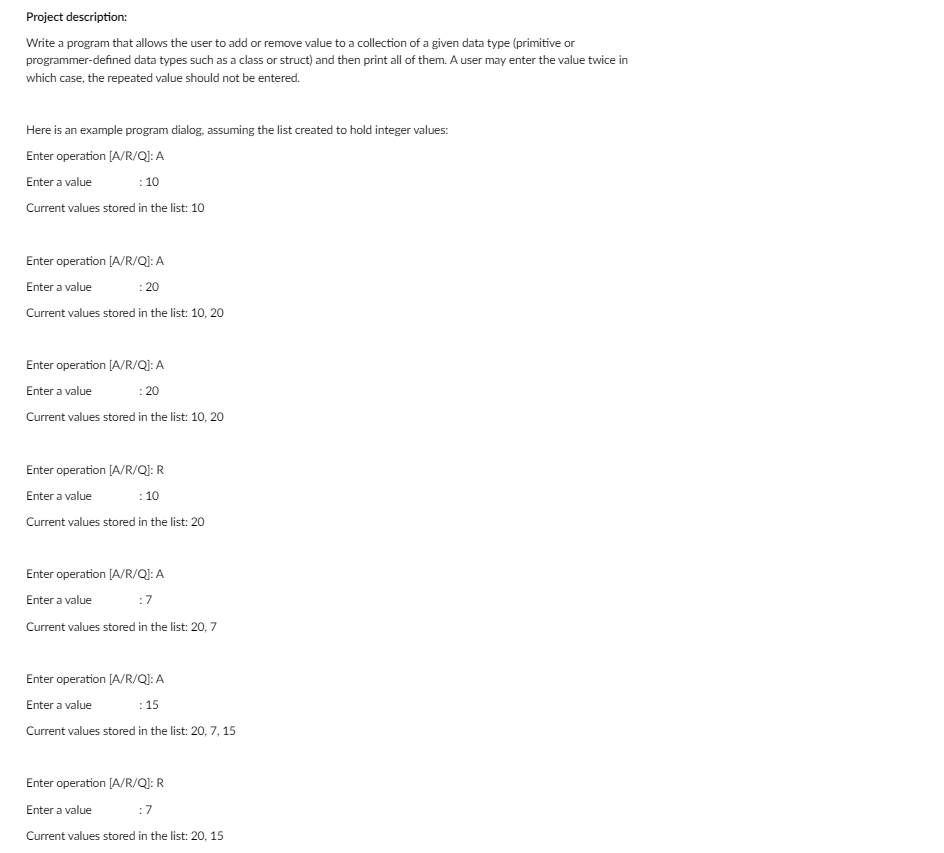 Solved Project description: Write a program that allows the | Chegg.com