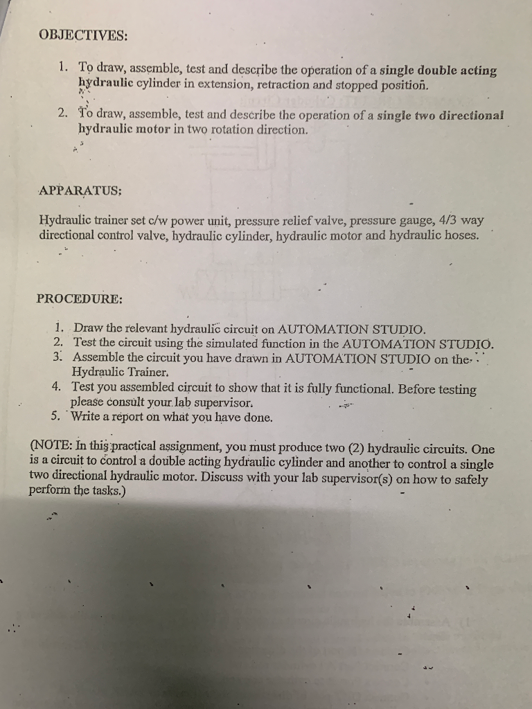 OBJECTIVES: 1. To draw, assemble, test and describe | Chegg.com