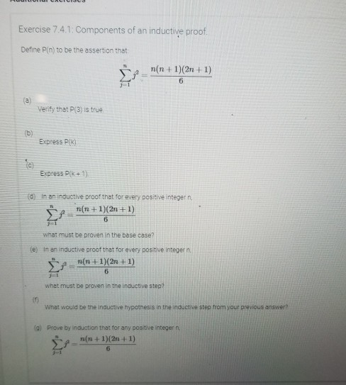 Solved Exercise 7.4.1. Components of an inductive proof | Chegg.com