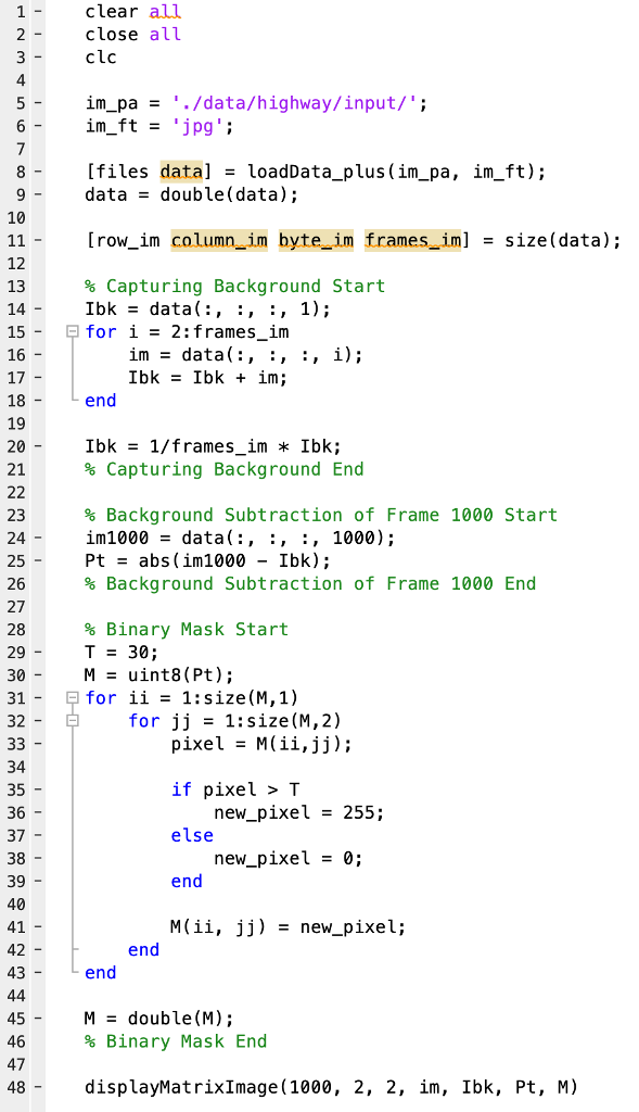 Solved Here is a Matlab code. This code reads a bunch of | Chegg.com