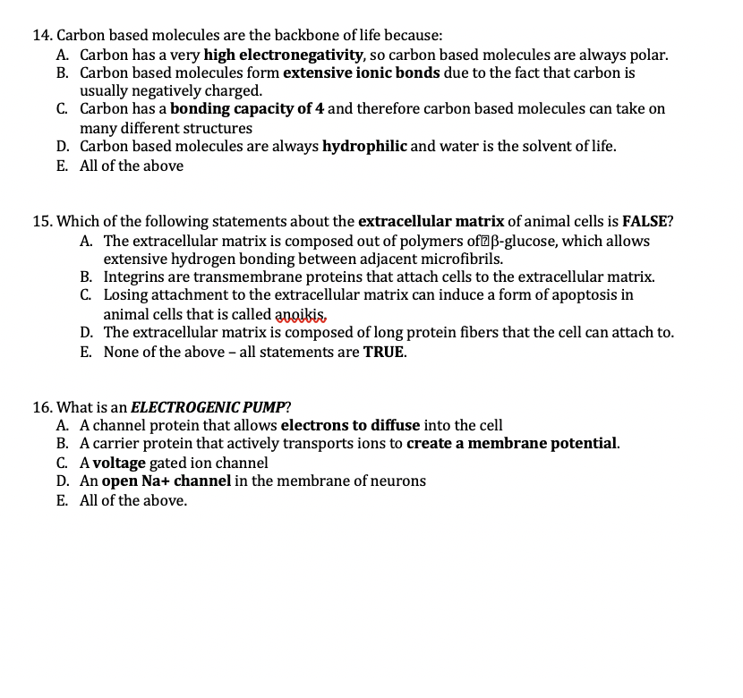 Solved 14. Carbon based molecules are the backbone of life | Chegg.com