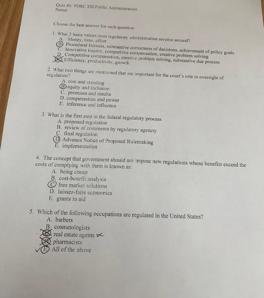 Quiz #4: POSC 320 Public Administration Name: Choose | Chegg.com