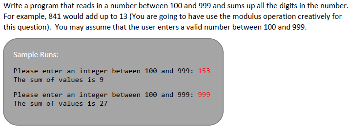 Solved Write a program that reads in a number between 100 | Chegg.com