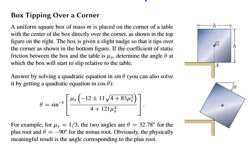 Solved Box Tipping Over a Corner A uniform square box of | Chegg.com