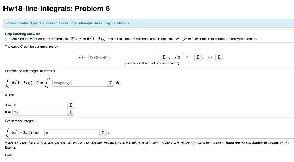 Solved Hw18-line-integrals: Problem 6 Problem Value: 1 | Chegg.com