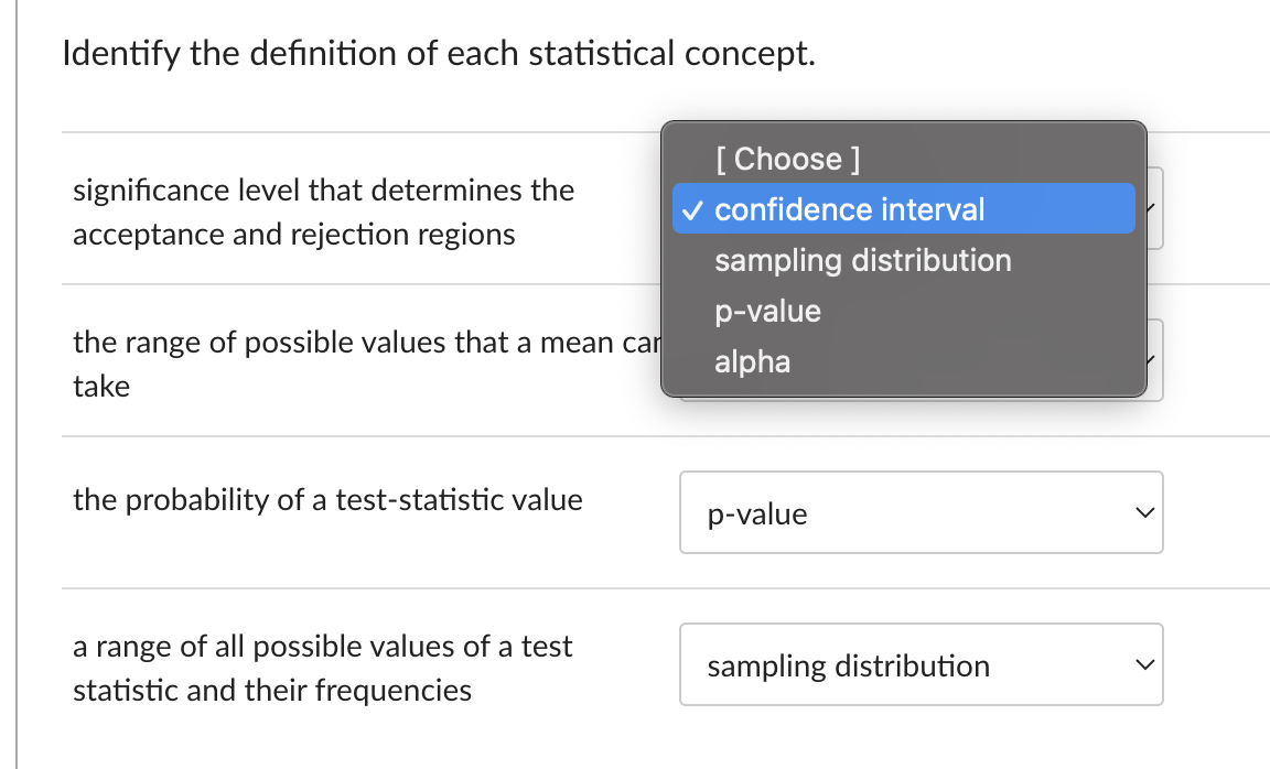 Solved Identify the definition of each statistical concept. | Chegg.com