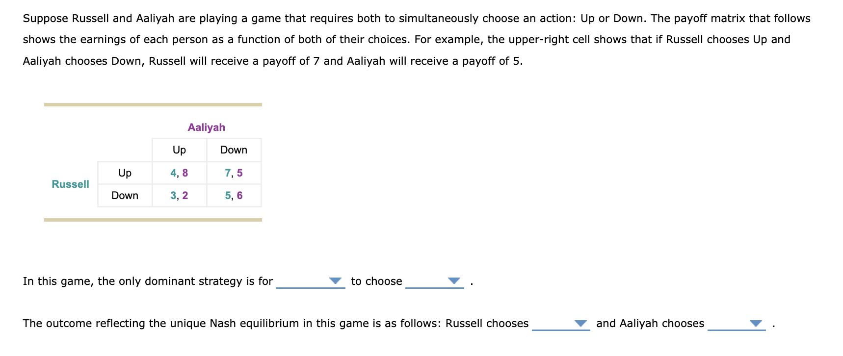 Solved Suppose Russell and Aaliyah are playing a game that | Chegg.com