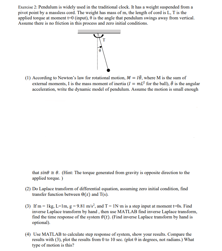 Solved Exercise 2: Pendulum is widely used in the | Chegg.com