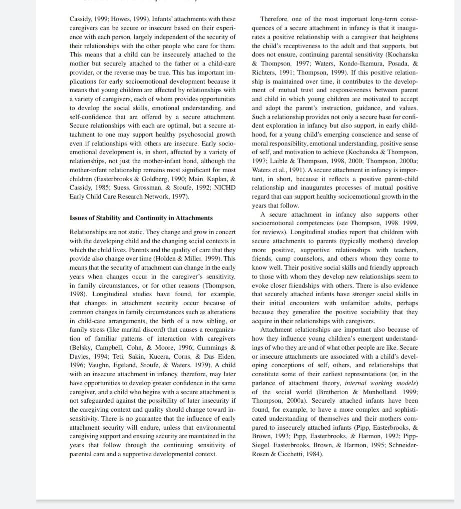 Solved Cassidy, 1999; Howes, 1999). Infants' attachments | Chegg.com