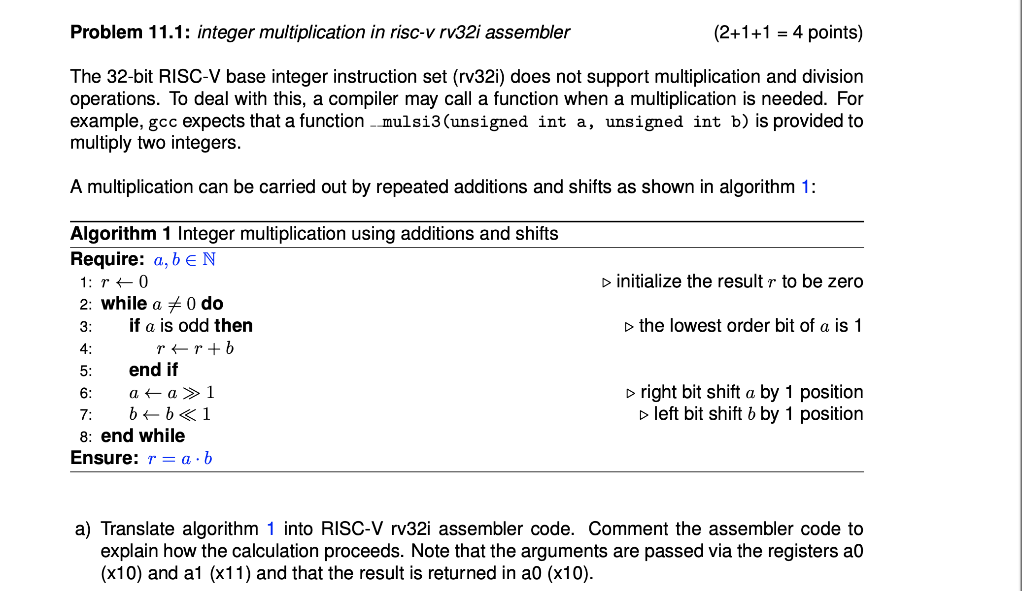 Solved Problem 11.1: integer multiplication in risc-v rv32i | Chegg.com Solved Problem 11.1: integer multiplication in risc-v rv32i | Chegg.com