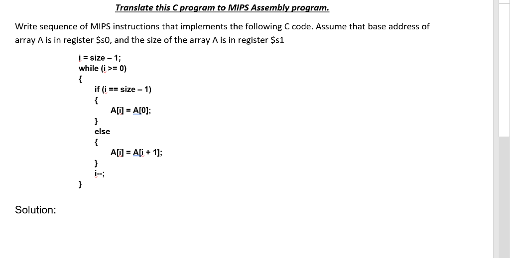 Translate this C program to MIPS Assembly programm | Chegg.com