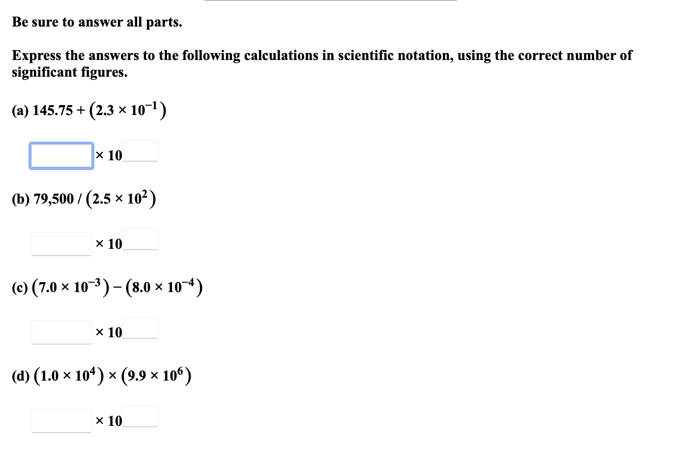 Solved Be sure to answer all parts. Express the answers to | Chegg.com