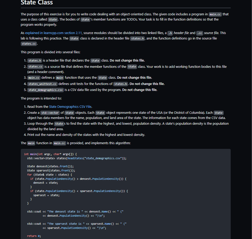 Solved State Class The purpose of this exercise is for you | Chegg.com