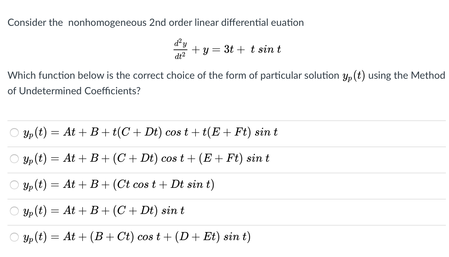 Solved Consider the nonhomogeneous 2nd order linear | Chegg.com