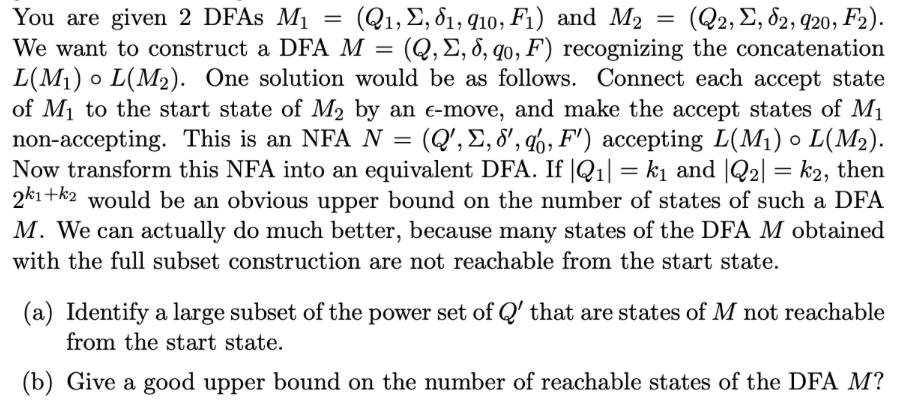 Solved = You are given 2 DFAs M1 (Q1, 2,81,910, F1) and M2 | Chegg.com