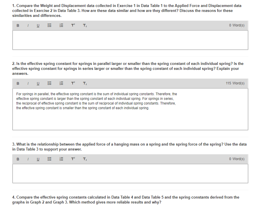 Solved 1. Compare the weight and Displacement data collected | Chegg.com