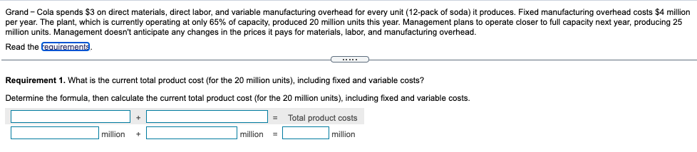 Solved 1. What is the current total product cost (for the 20 | Chegg.com