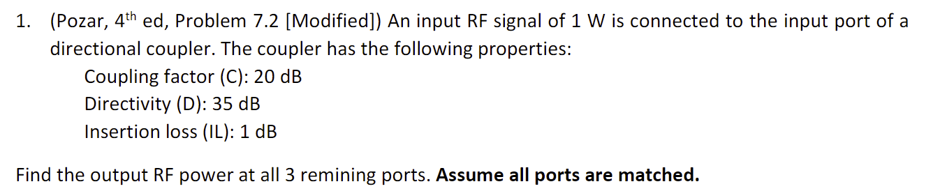 Solved 1. (Pozar, \( 4^{\text {th }} \) ﻿ed, ﻿Problem | Chegg.com