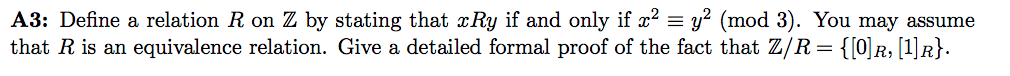 Solved A3: Define a relation R on Z by stating that xRy if | Chegg.com