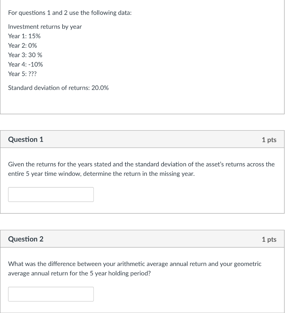 Solved For questions 1 and 2 use the following data: | Chegg.com