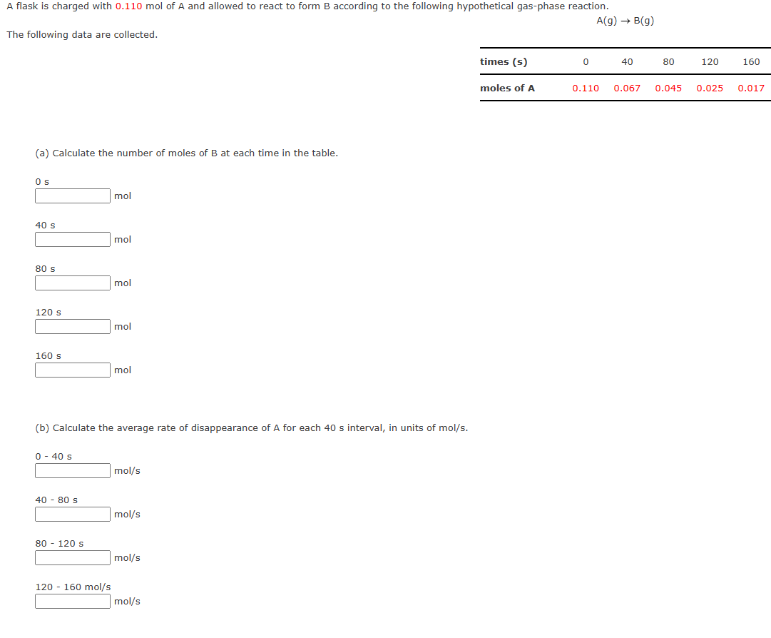 Solved A flask is charged with 0.110mol of A and allowed to | Chegg.com