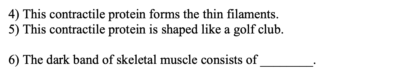 Solved 4) This contractile protein forms the thin filaments. | Chegg.com