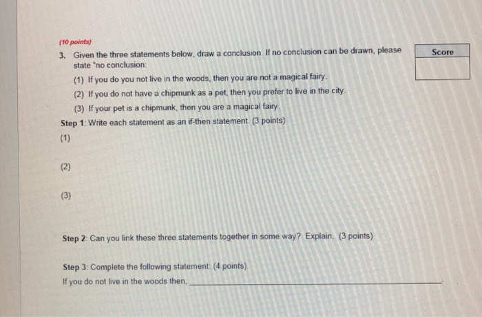 Solved (10 points) 3. Given the three statements below, draw | Chegg.com