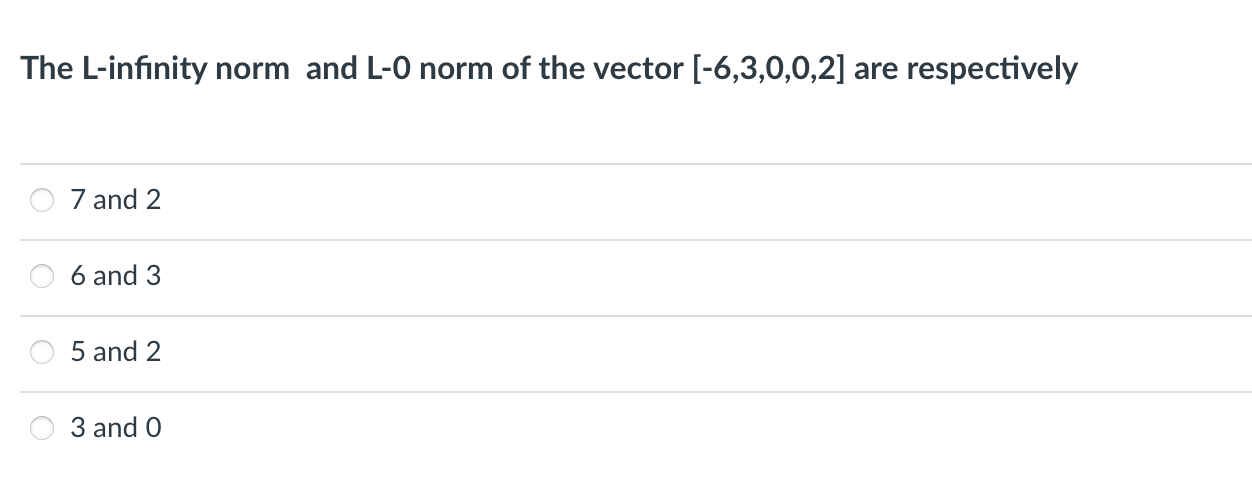 Solved The L-infinity norm and L-O norm of the vector | Chegg.com