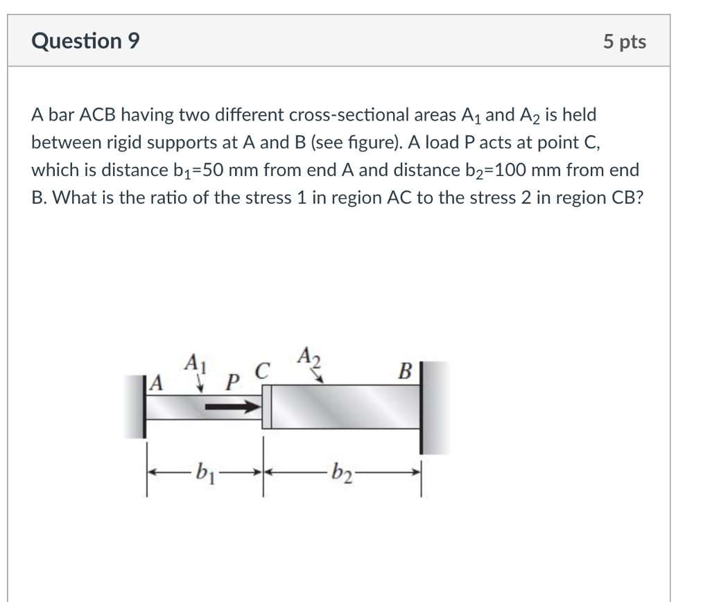 Solved Question 9 5 pts A bar ACB having two different | Chegg.com