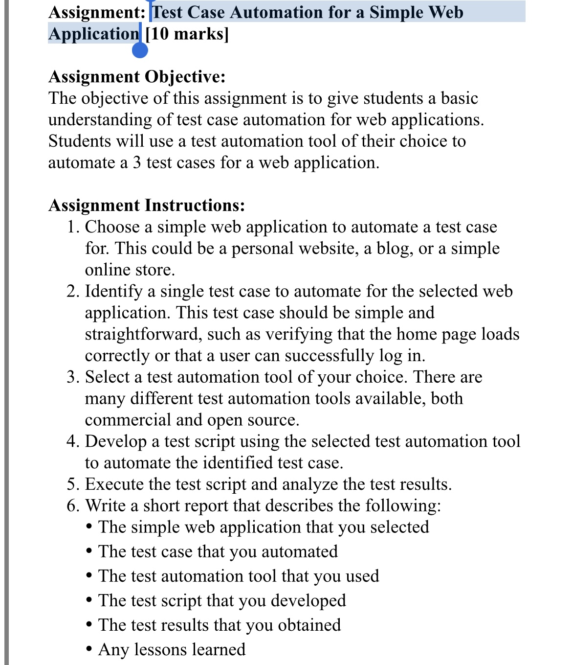 Solved Application [10 marks] Assignment Objective: The | Chegg.com