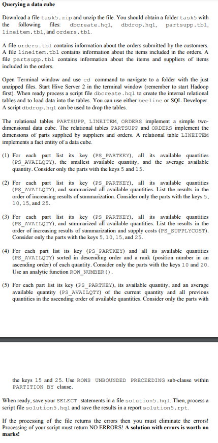 Solved Querying a data cube Download a file tasks.zip and | Chegg.com