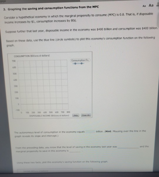Solved Aa Aa 3. Graphing the saving and consumption | Chegg.com