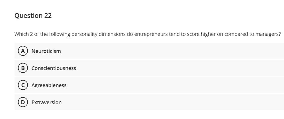 Solved Question 22 Which 2 of the following personality | Chegg.com