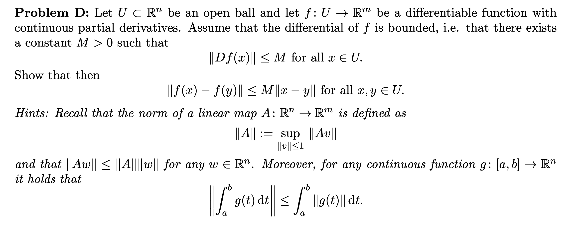 Solved Problem D: Let U CR” be an open ball and let f: U → | Chegg.com