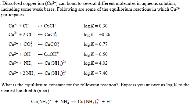 Solved Dissolved copper ion (Cu2+) can bond to several | Chegg.com