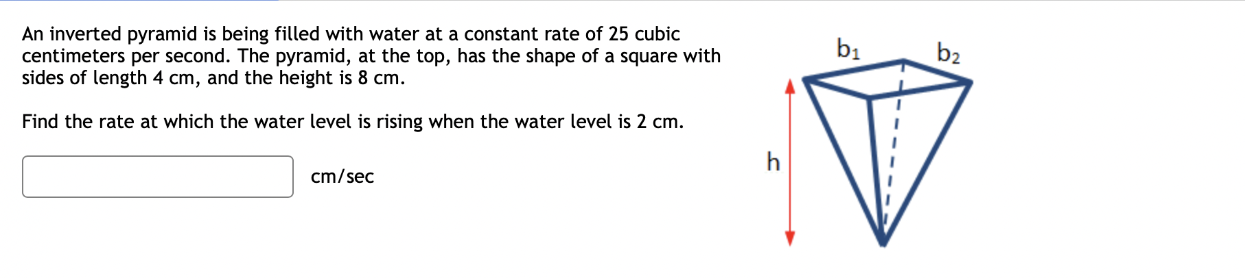 Solved An inverted pyramid is being filled with water at a | Chegg.com