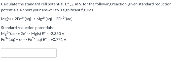 Solved Calculate The Standard Cell Potential Ecell In V
