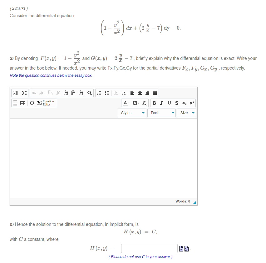 Solved (2 marks) Consider the differential equation (1-3) 2 | Chegg.com