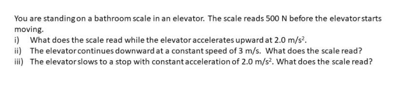 Solved You are standing on a bathroom scale in an elevator. | Chegg.com