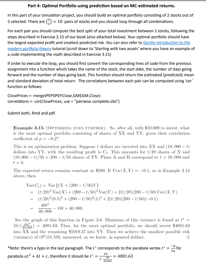 Solved Part 4: Optimal Portfolio using prediction based on | Chegg.com