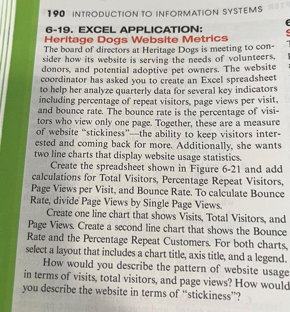 Solved 190 INTRODUCTION TO INFORMATION SYSTEMS 6-19. EXCEL | Chegg.com