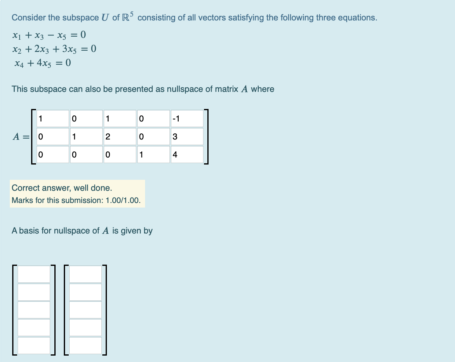 Solved Consider the subspace U of R consisting of all | Chegg.com