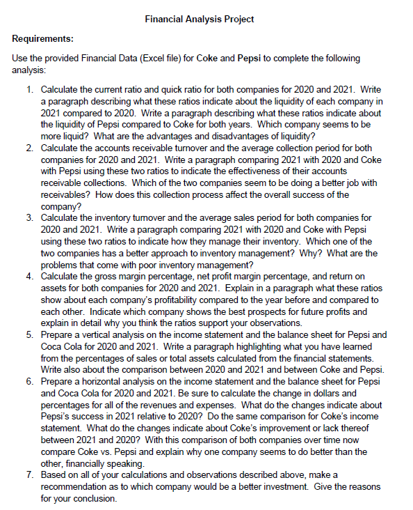 Solved Financial Analysis Project Requirements: Use the | Chegg.com