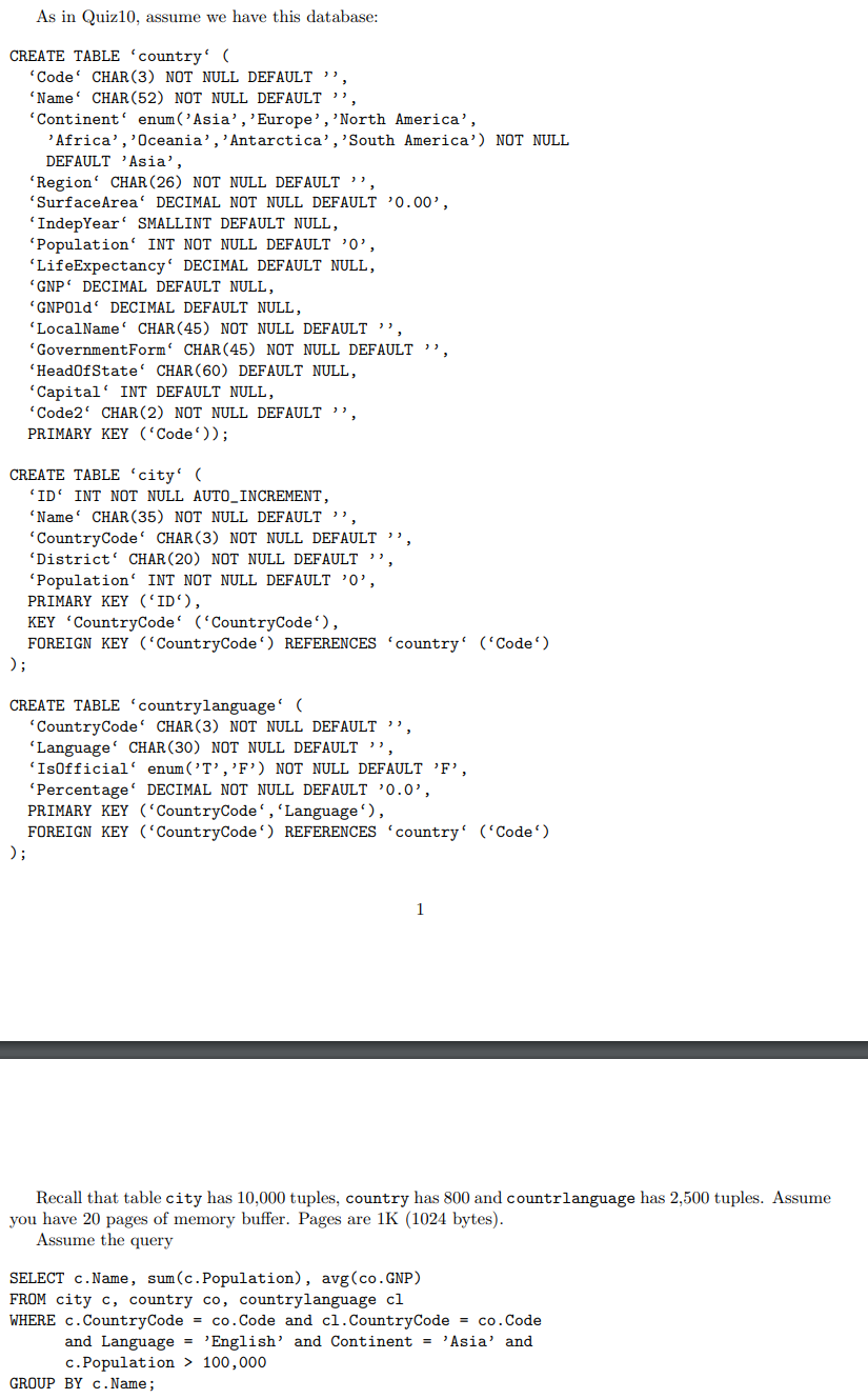 Solved CREATE TABLE 'country' ( 'Code' CHAR(3) NOT NULL | Chegg.com