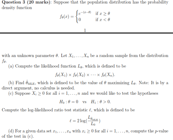 Solved Question 3 (20 marks): Suppose that the population | Chegg.com