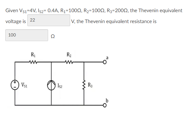 Solved Given VS1=4 V,IS2=0.4 A,R1=100Ω,R2=100Ω,R3=200Ω, the | Chegg.com