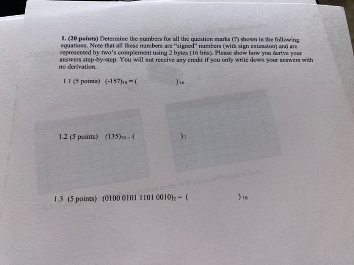 Solved 1. (20 points) Determine the numbers for all the | Chegg.com