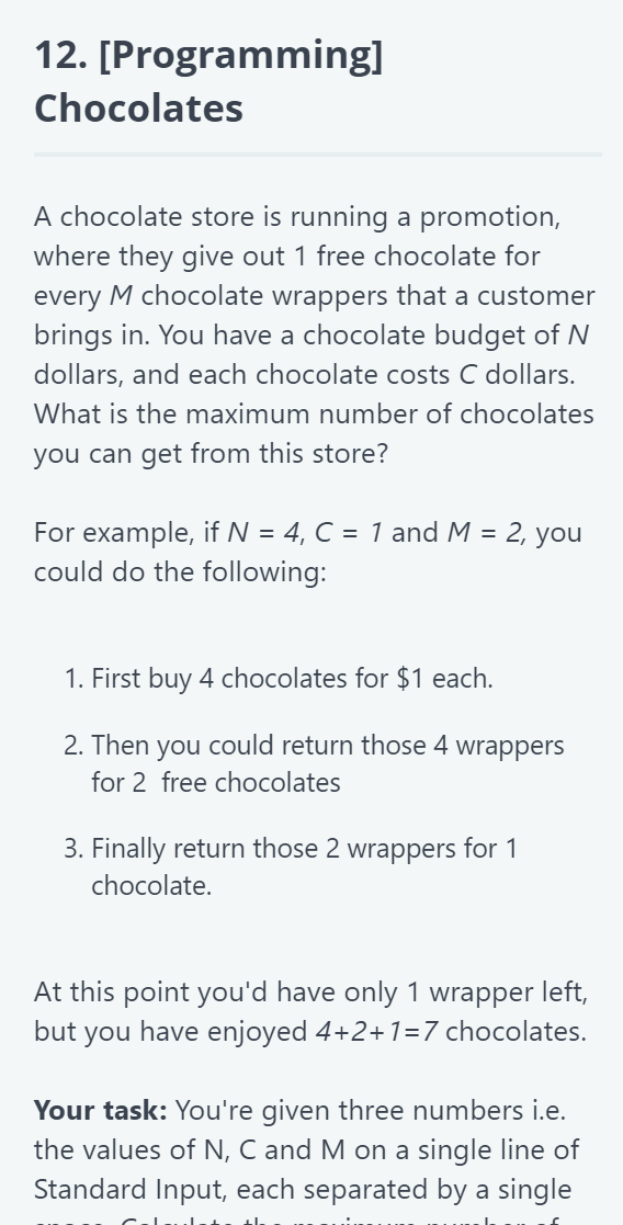 Solved 12. [Programming] Chocolates A chocolate store is | Chegg.com