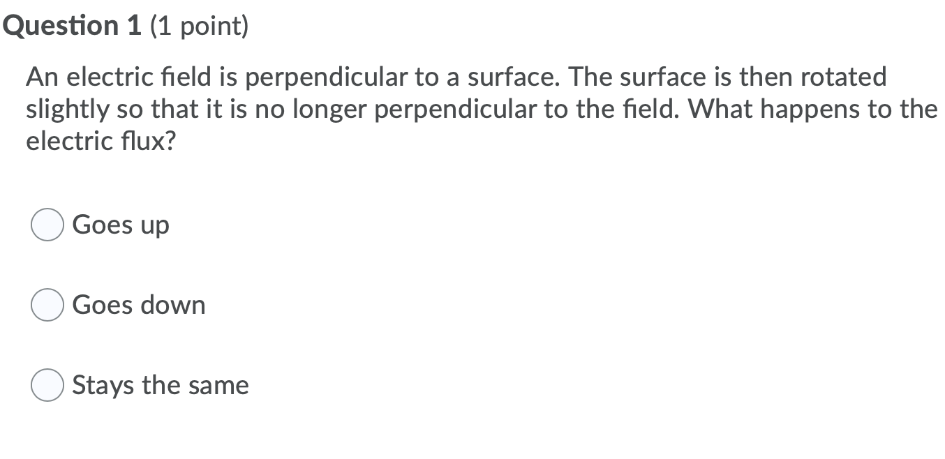 Solved Question 1 (1 point) An electric field is | Chegg.com